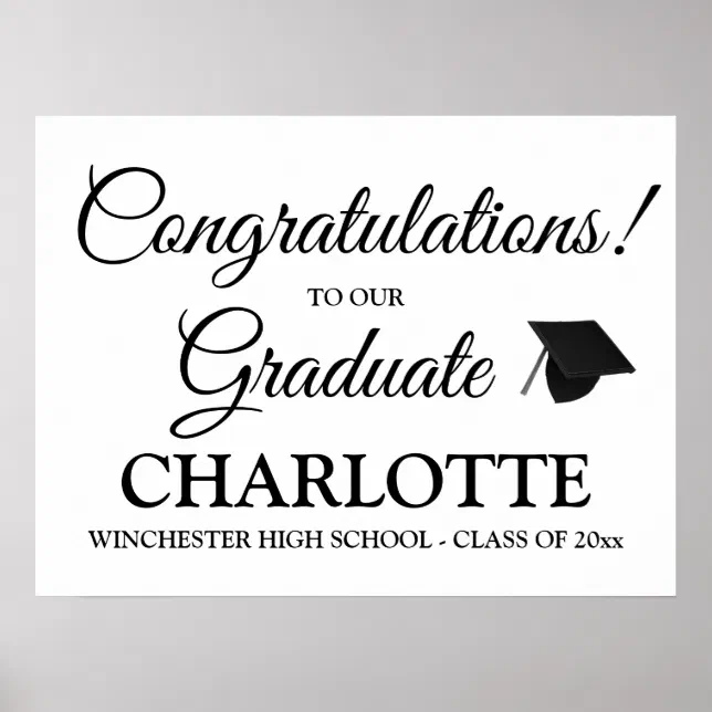 Congratulations graduate custom black script text poster | Zazzle