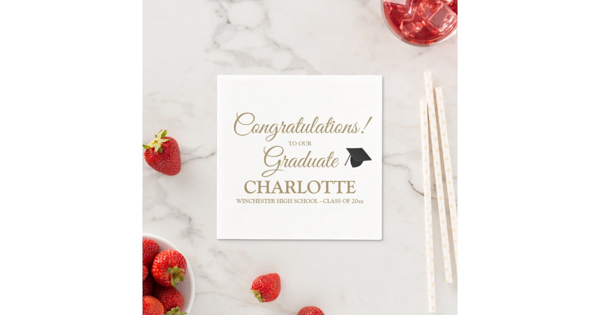 Congratulations graduate custom gold script text napkins | Zazzle