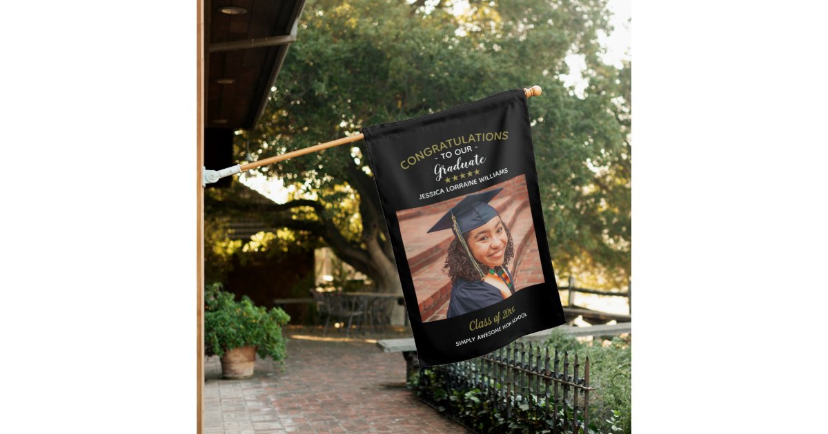 Congratulations Graduate Custom Photo Graduation House Flag | Zazzle