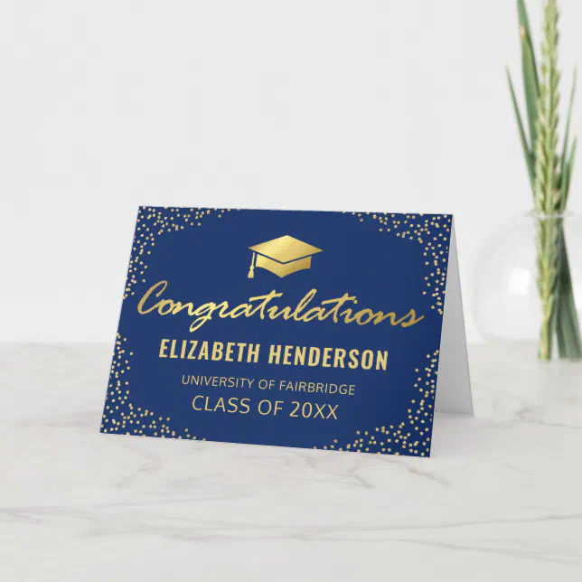 Congratulations Graduate Elegant Navy Gold Card | Zazzle
