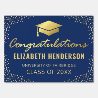 Congratulations Graduate Elegant Navy Gold Sign | Zazzle