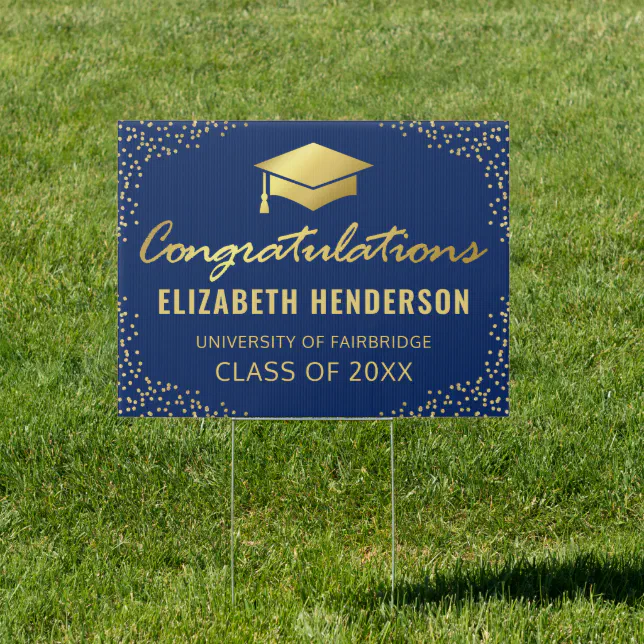 Congratulations Graduate Elegant Navy Gold Sign | Zazzle