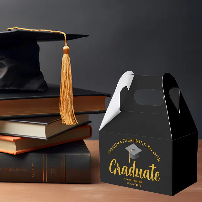 Congratulations Graduate Gold Black Formal Party Favor Boxes | Zazzle