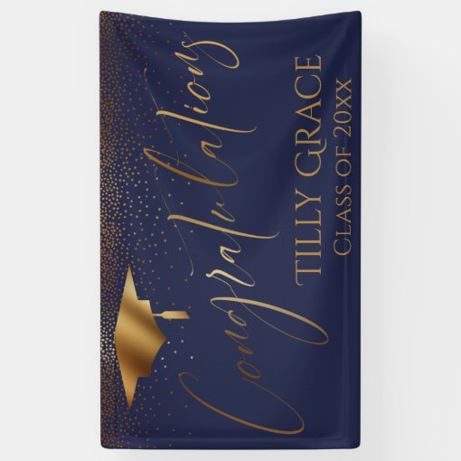 Congratulations Graduate Gold Confetti on Navy Banner | Zazzle