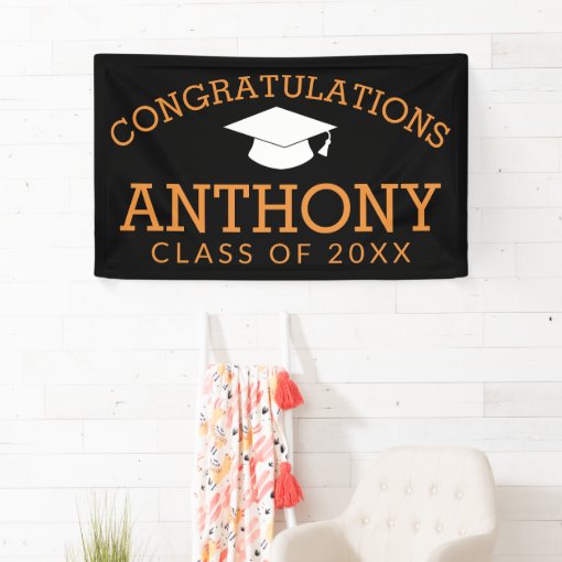 Congratulations Graduate Graduation Black Orange Banner | Zazzle