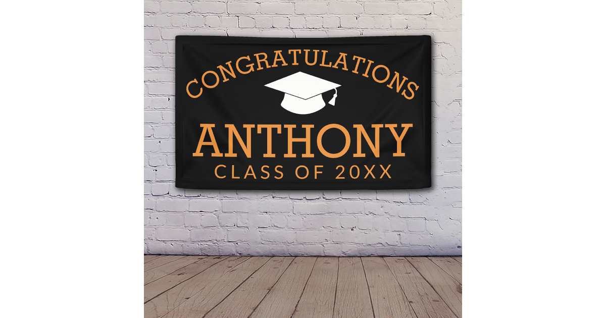 Congratulations Graduate Graduation Black Orange Banner | Zazzle