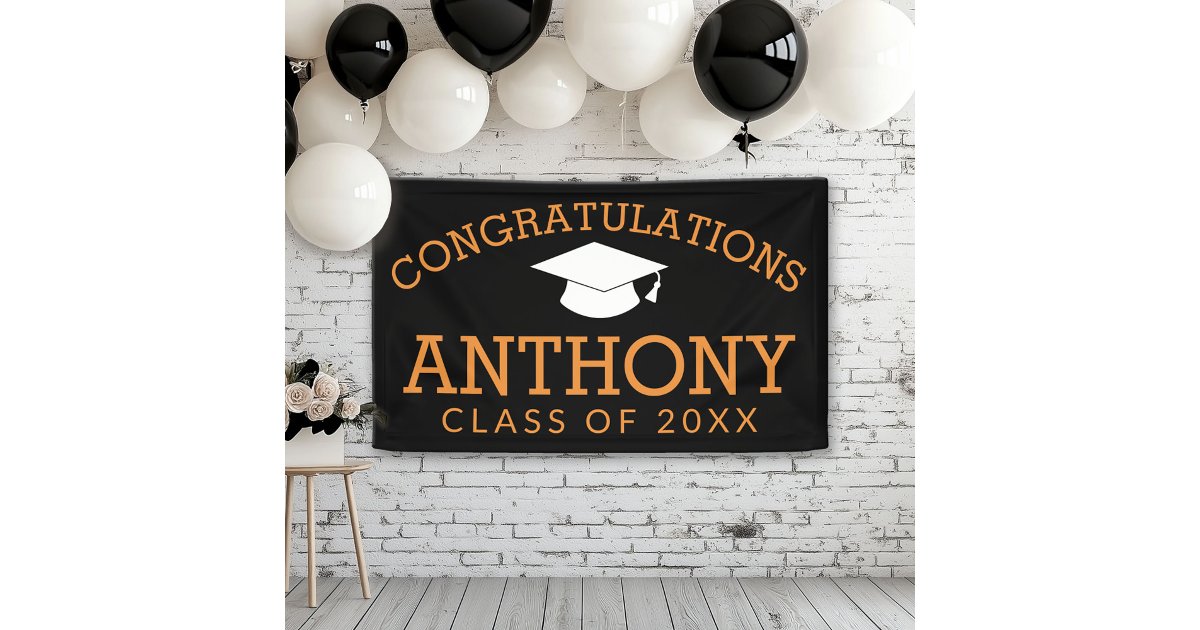 Congratulations Graduate Graduation Black Orange Banner | Zazzle