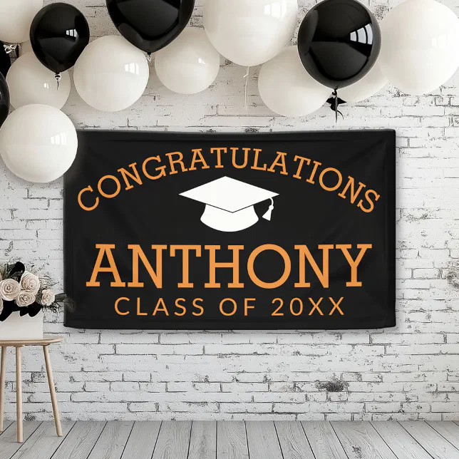Congratulations Graduate Graduation Black Orange Banner | Zazzle