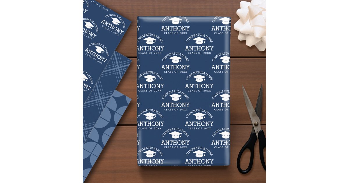Congratulations Graduate Graduation Cap navy blue Wrapping Paper Sheets ...