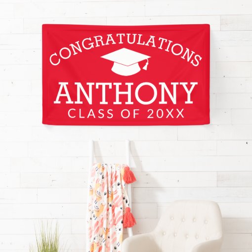 Congratulations Graduate Graduation Cap red white Banner | Zazzle