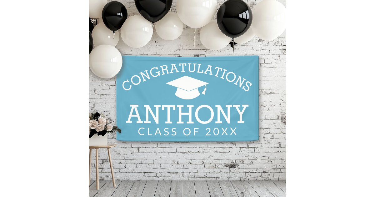 Congratulations Graduate Graduation Cap Text blue Banner | Zazzle