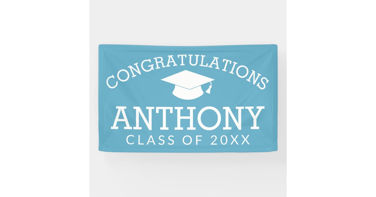 Congratulations Graduate Graduation Cap Text blue Banner | Zazzle.com