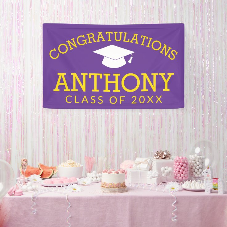 Congratulations Graduate Graduation - purple gold Banner | Zazzle