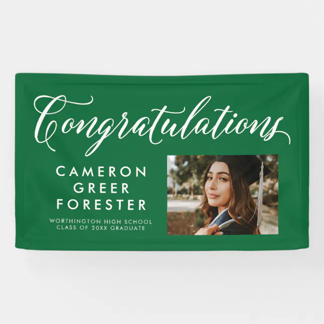 Congratulations graduate green photo banner | Zazzle