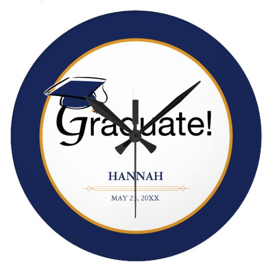 Congratulations Graduate, Hat, Tassel, Blue, Gold Large Clock | Zazzle.com
