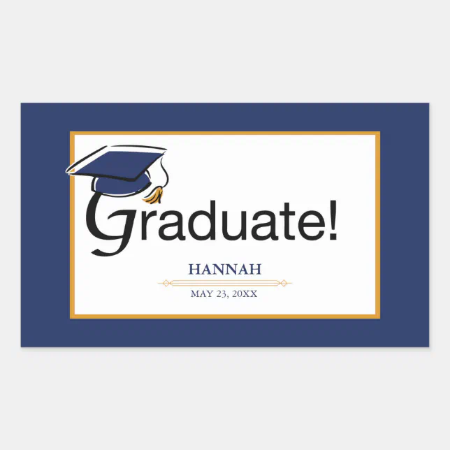 Congratulations Graduate, Hat, Tassel, Blue, Gold Rectangular Sticker ...