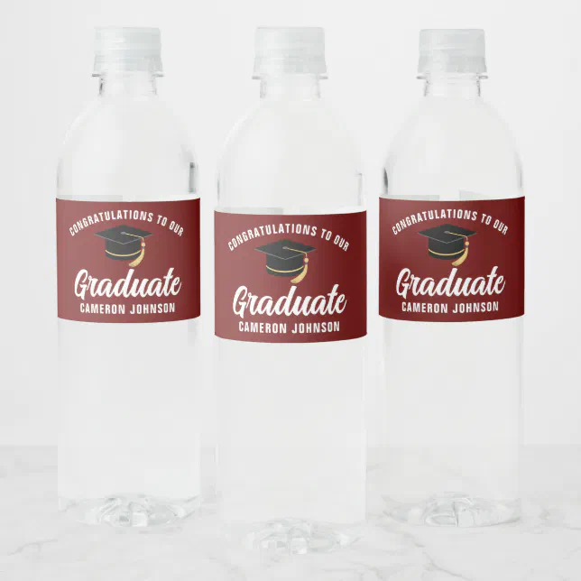 Congratulations Graduate Maroon White Graduation Water Bottle Label ...