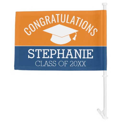 Congratulations Graduate Orange Blue Graduation Car Flag | Zazzle