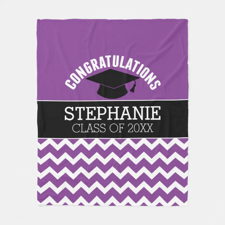 Congratulations Graduate - Purple Black Graduation Fleece Blanket | Zazzle