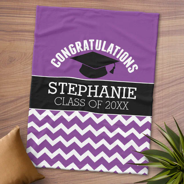 Congratulations Graduate - Purple Black Graduation Fleece Blanket | Zazzle