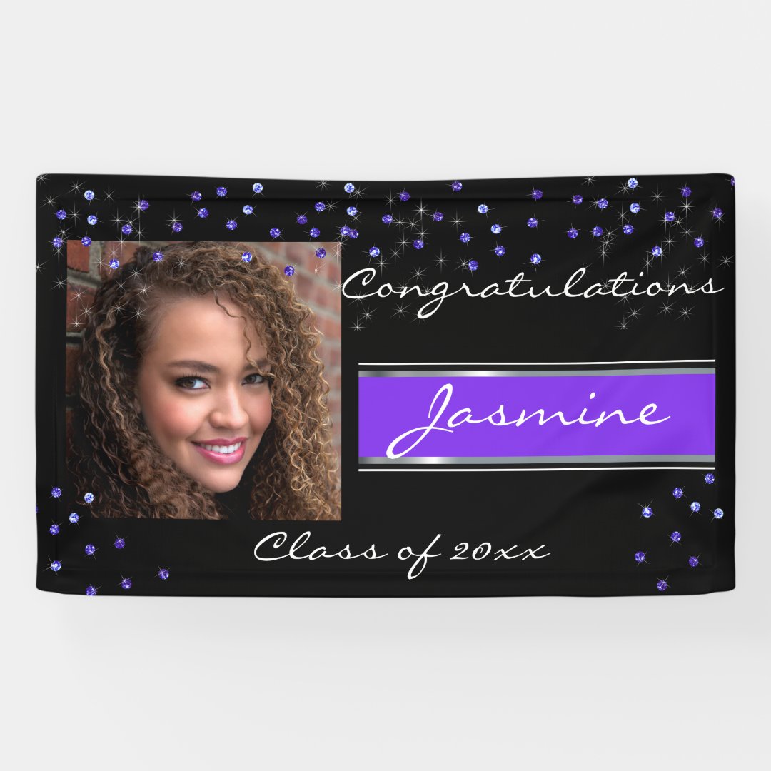 Congratulations Graduate Purple Glitter, Custom Banner | Zazzle