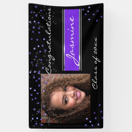 Congratulations Graduate Purple Glitter, Custom Banner | Zazzle