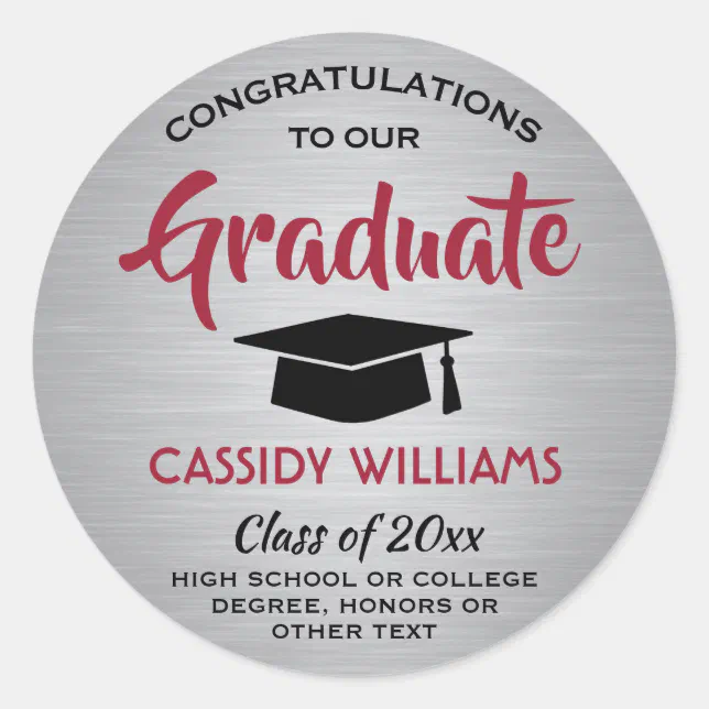 Congratulations Graduate Red and Gray Graduation Classic Round Sticker ...