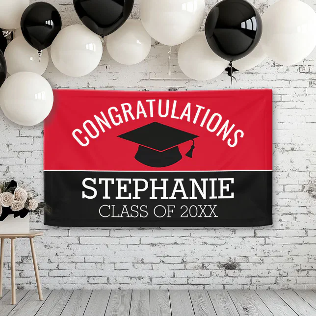 Congratulations Graduate - Red Black Graduation Banner | Zazzle