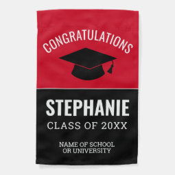 Congratulations Graduate -- Red Black Graduation Garden Flag | Zazzle