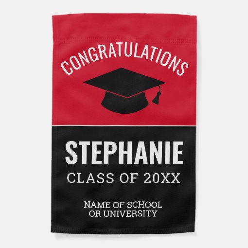 Congratulations Graduate -- Red Black Graduation Garden Flag | Zazzle