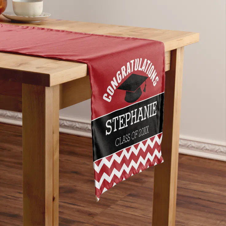 Congratulations Graduate - Red Black Graduation Short Table Runner | Zazzle