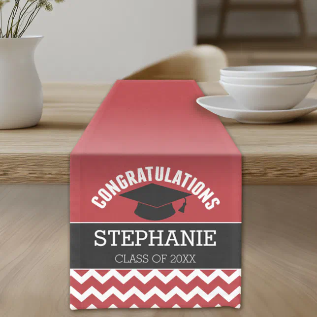 Congratulations Graduate - Red Black Graduation Short Table Runner | Zazzle