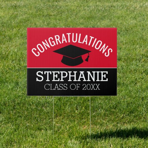 Congratulations Graduate - Red Black Graduation Sign | Zazzle