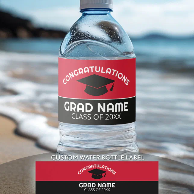 Congratulations Graduate - Red Black Graduation Water Bottle Label | Zazzle