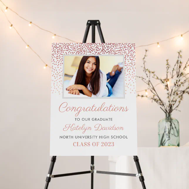 Congratulations Graduate Rose Gold Confetti Photo Foam Board | Zazzle