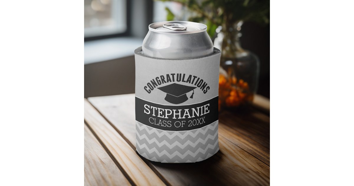 Congratulations Graduate - Silver Black Graduation Can Cooler | Zazzle
