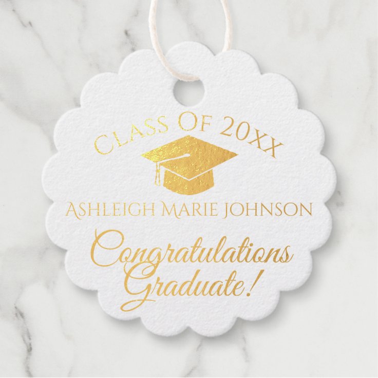 Congratulations Graduate with Name & Cap Foil Favor Tags | Zazzle