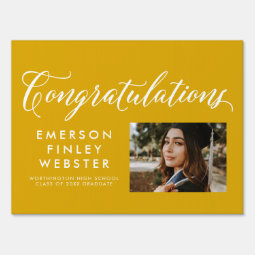 Congratulations graduate yellow graduation photo sign | Zazzle