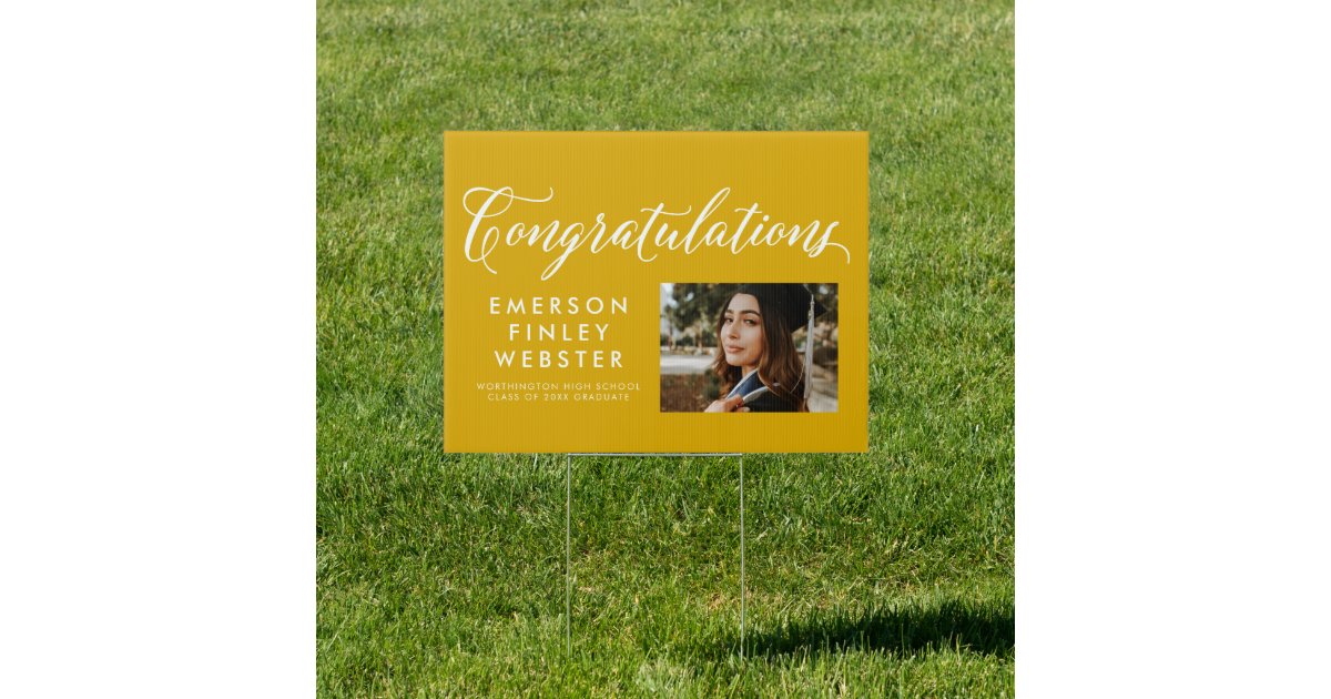 Congratulations graduate yellow graduation photo sign | Zazzle