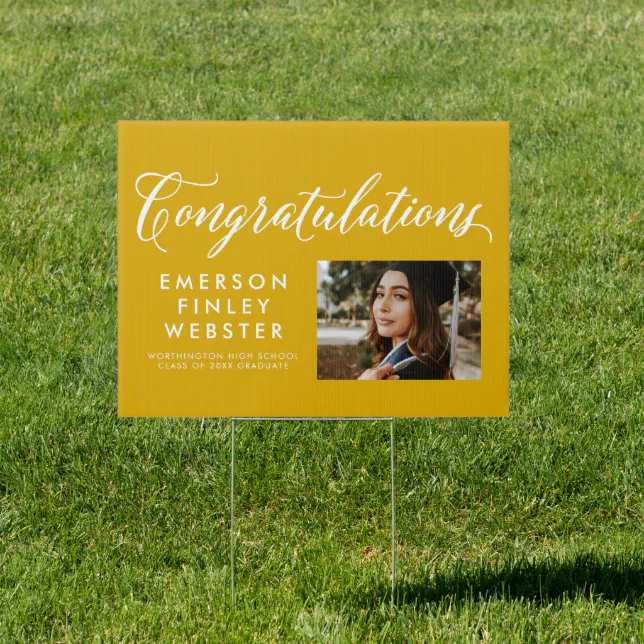 Congratulations graduate yellow graduation photo sign | Zazzle