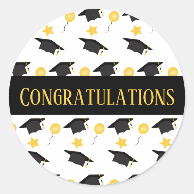 Congratulations Graduation Balloons Hat Pattern Classic Round Sticker ...