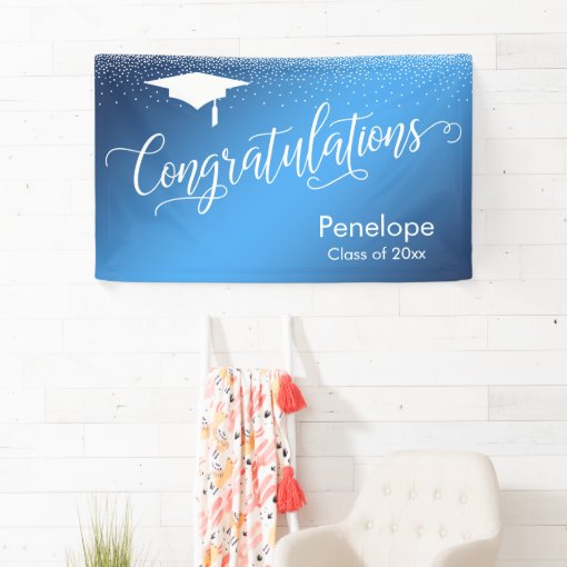 Congratulations Graduation Blue Gradient Ombre Banner | Zazzle
