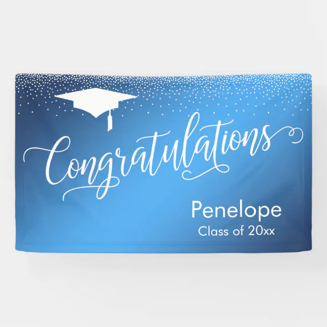 Congratulations Graduation Blue Gradient Ombre Banner | Zazzle