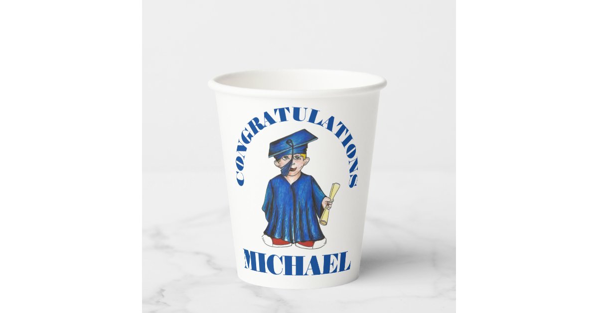 Congratulations Graduation Boy Graduate Cap Gown Paper Cups | Zazzle
