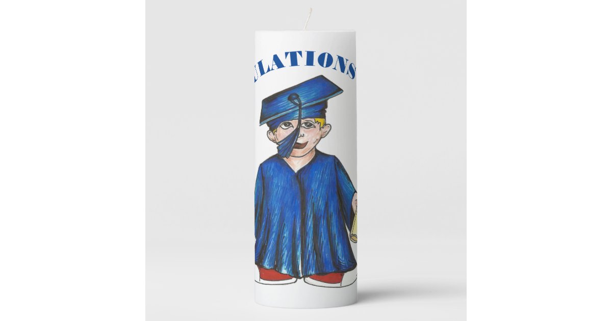 Congratulations Graduation Boy Graduate Cap Gown Pillar Candle | Zazzle