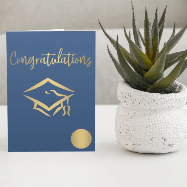 Congratulations Graduation Cap Gold Seal Metallic Card | Zazzle