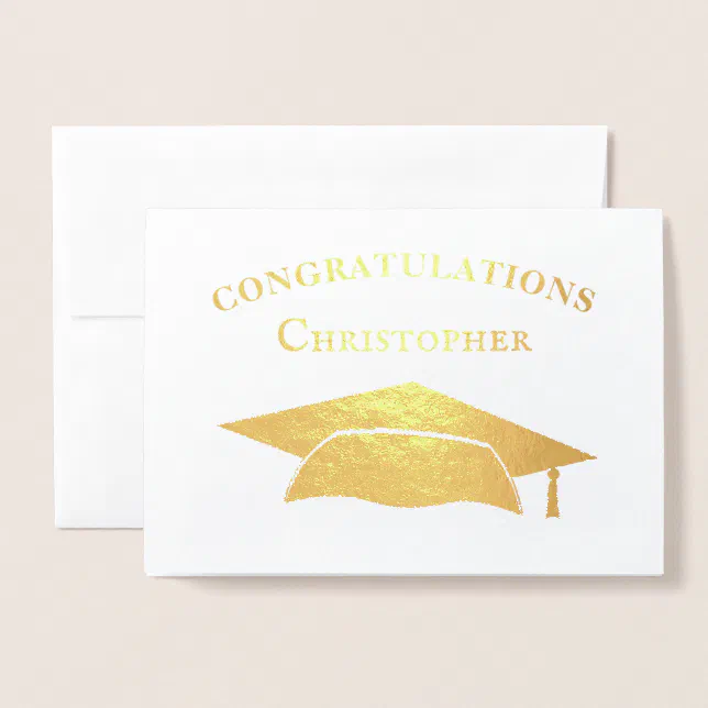 Congratulations Graduation Cap Modern Simple Foil Card | Zazzle
