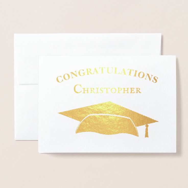 Congratulations Graduation Cap Modern Simple Foil Card | Zazzle