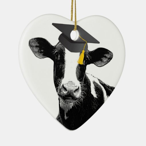 Congratulations Graduation Funny Cow in Cap Ceramic Ornament | Zazzle