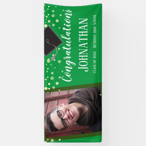 Congratulations Graduation Green Confetti Photo Banner | Zazzle